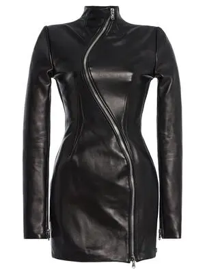 LAQUAN SMITH Leather Zip-front Mini Dress - Black