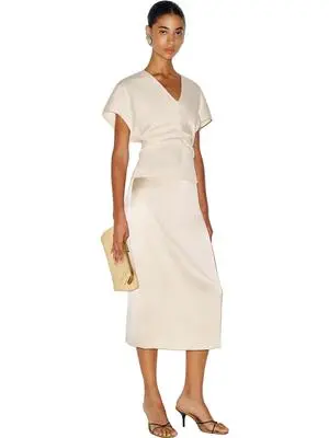 REFORMATION Petites Helen Low Waist Silk Midi Skirt - Ivory