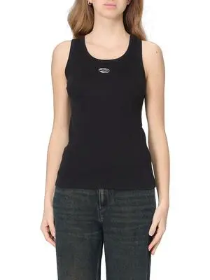 DIESEL® Slim Fit Stretch Cotton Tank Top With Embroidered Oval D Logo - Black