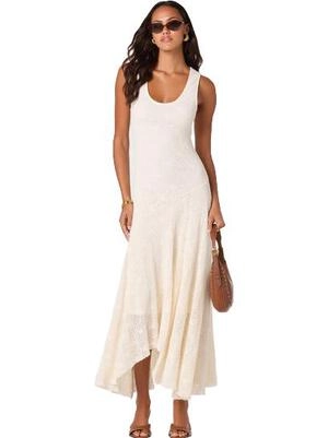 Astr The Label Freida Lace Knit Asymmetric Midi Dress - Cream