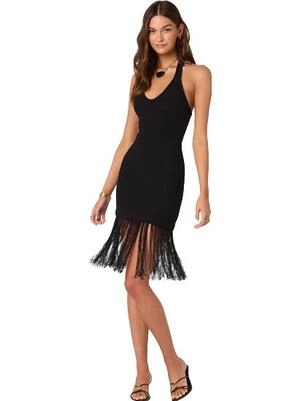 Astr The Label Kate Fringe Hem V-neck Sweater Dress - Black