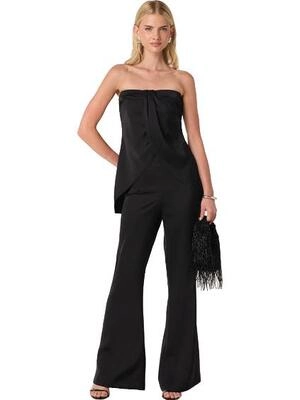 Astr The Label Keona Satin High-rise Flared Pants - Black