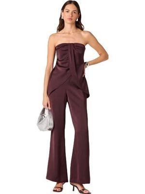 Astr The Label Keona Satin High-rise Flared Pants - Raisin
