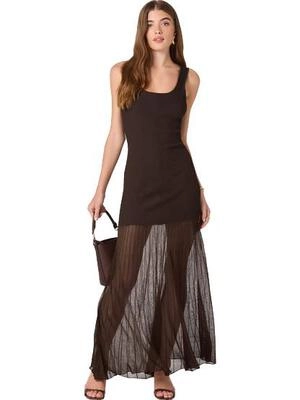 Astr The Label Glenna Ribbed Knit Drop Waist Maxi Dress - Brown