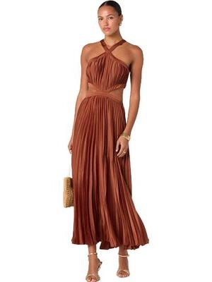 Astr The Label Vera Cutout High-neck Satin Maxi Dress - Rust