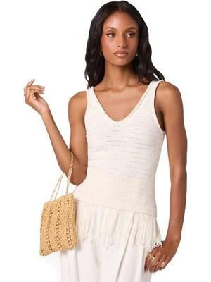 Astr The Label Kate Fringe Hem Sweater Tank Top - White