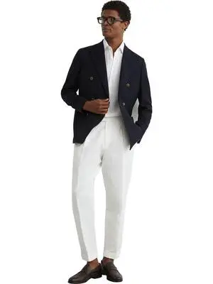 REISS Osteria Wool Herringbone Double-breasted Blazer Tailored-fit - Navy