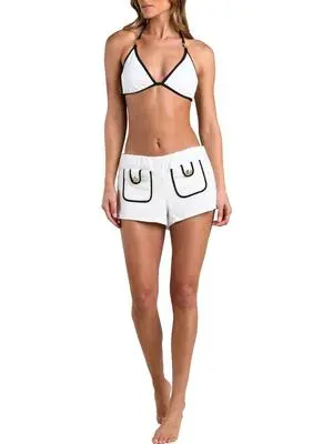 L'Agence Amiya Cotton Terry Cover-up Shorts With Contrast Piping - White