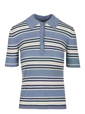Max Mara Striped Knit Polo Shirt - Blue
