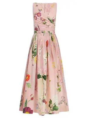 Oscar De La Renta Botanical Print Draped Midi Dress - Pink