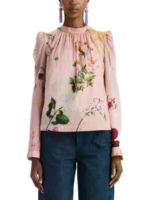 Oscar De La Renta Botanical Print Tie-detailed Blouse - Pink