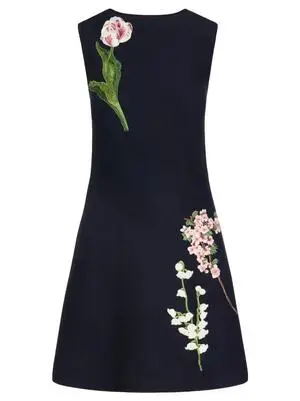 Oscar De La Renta Embroidered A-line Mini Dress - Blue