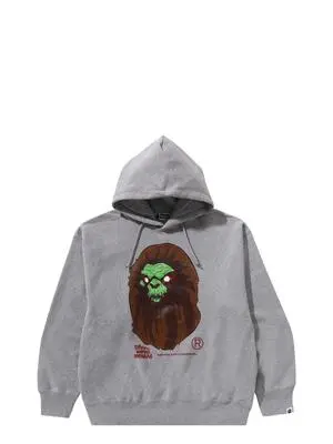 A BATHING APE Horror Mad Face Relaxed Fit Pullover Hoodie - Grey