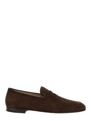 TOD'S Pashmy Suede Deconstructed Loafers With Penny Strap And Embossed Monogram - Brown