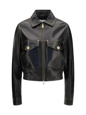 Versace Nappa Leather Blouson Jacket With Medusa Accents - Black