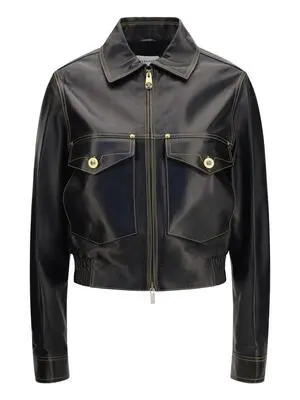 Versace Nappa Leather Blouson Jacket With Medusa Accents - Black