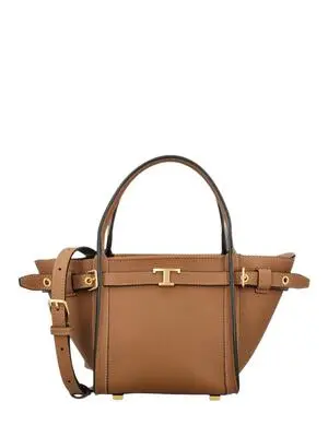 TOD'S T Signature Leather Mini Shopper Bag - Brown