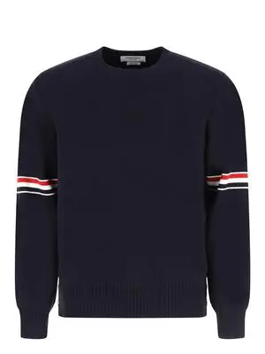 Thom Browne Ribbed Crew Neck Sweater With Striped Sleeves - Blue