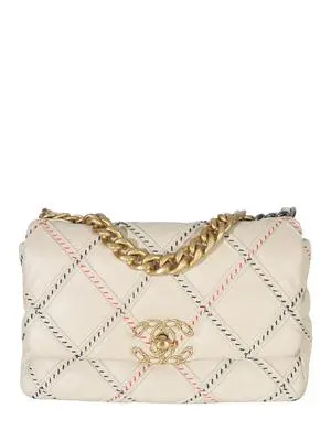 Chanel Multicolor Quilted Lambskin 19 Flap Bag - Beige