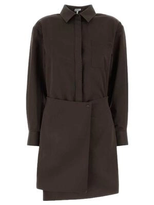 Loewe Long Sleeve Shirt Dress - Brown