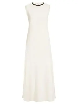 Brunello Cucinelli Beaded Twill Midi Dress - Ivory
