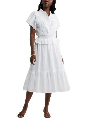 Caslon Lace Trim Peplum Midi Dress - White
