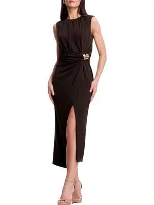 Dress The Population Mikey Slit Jersey Midi Dress - Mocha