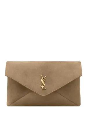 Saint Laurent Cassandre Large Suede Envelope Bag - Light Cumin
