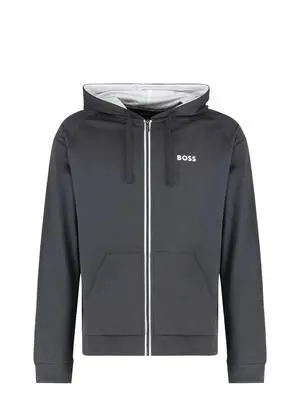 Hugo Boss Zip Hoodie With Contrast Stitching - Black