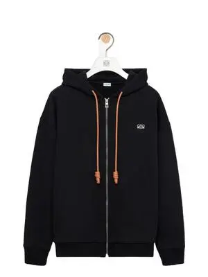 Loewe Zip-up Hoodie With Leather Drawstring Hood - Black