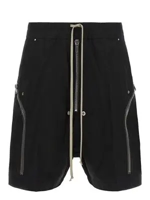 RICK OWENS Rick Owens Cotton Poplin Drawstring Zip Detail Bermuda Shorts