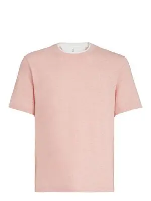 Brunello Cucinelli Linen And Cotton Jersey Crew-neck T-shirt With Faux-layering - Pink