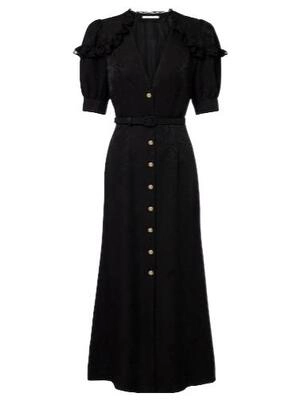 Alessandra Rich Silk Jacquard Button-up Midi Dress - Black