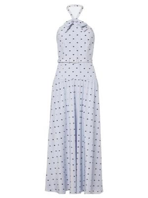Alessandra Rich Belted Polka-dot Halterneck Silk Midi Dress - Blue