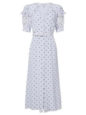 Alessandra Rich Belted Polka Dot Midi Dress - Blue