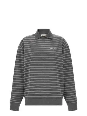 Miu Miu Striped Collared Sweatshirt - Black