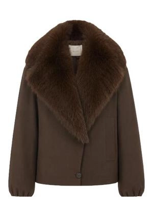 TWINSET Casual Collared Jacket With Faux Fur Collar - Brown