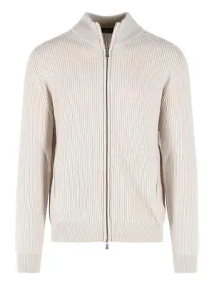 GRAN SASSO Ribbed Zip-up Cardigan - Beige