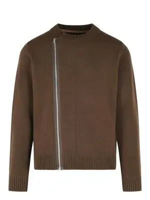 Sacai Asymmetric Zip Knitted Sweater - Brown
