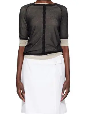 Paloma Wool Semi-transparent Ribbed Knit Crew Neck Cardigan - Black