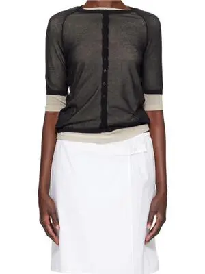 Paloma Wool Semi-transparent Ribbed Knit Crew Neck Cardigan - Black