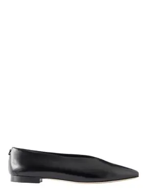 JIMMY CHOO Leather Pointed Flat Slip-on Shoes With Metal Ornament - Black