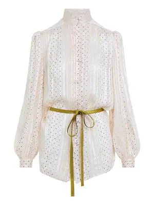 Valentino Garavani All-over Star Printed Belted Shirt - Ivory