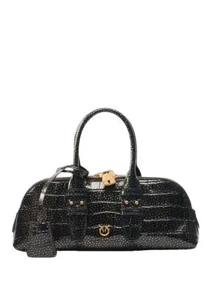 Pinko Medium Crocodile-effect Leather Bag With Gold Polka Dots - Black