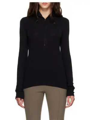 MUGLER Mugler Black Long Sleeve High Neck Zip Up Top Black