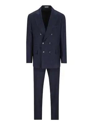 Brunello Cucinelli Double-breasted Checked Suit - Black