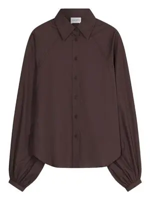 Closed Long Sleeve Shirt With Curved Hem - Brown