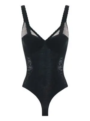 Elisabetta Franchi Bodysuit In Knit And Lace - Black