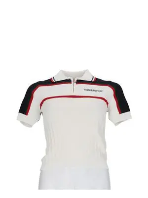 Casablanca Textured Knit Zip Polo Top - Whitenavy
