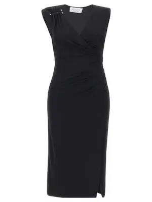 KAOS Sleeveless V-neck Draped Midi Dress - Black